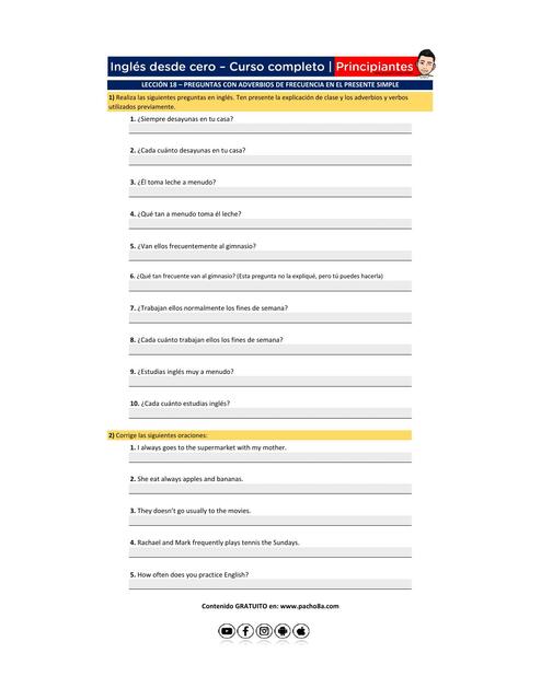 Preguntas con adverbios de frecuencia en el presente simple | Abril ...