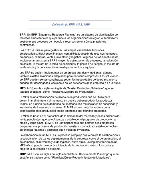 Definición de ERP MPS MRP | Alberto M | uDocz