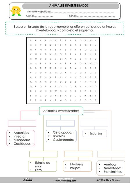 Sopa de letras animales invertebrados | Romina Vargas | uDocz