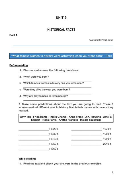Unit 5 Historical Facts - Elementary | B.M | uDocz
