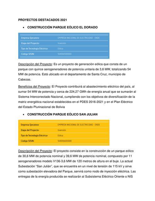 Tipos de proyectos ejecutados en el sector de transformación de energía | Richar Callata | uDocz