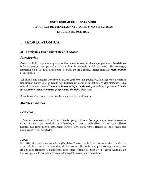 Teoría Atómica | Química para estudiantes | uDocz