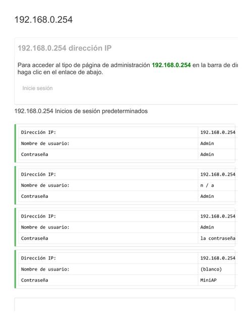 192.168.0.254 | elestudiante20 | uDocz