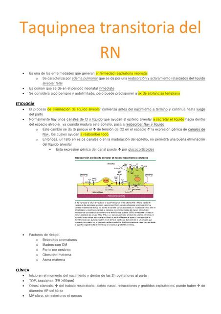 Taquipnea Transitoria del Recién Nacido | Medicina La Mía | uDocz