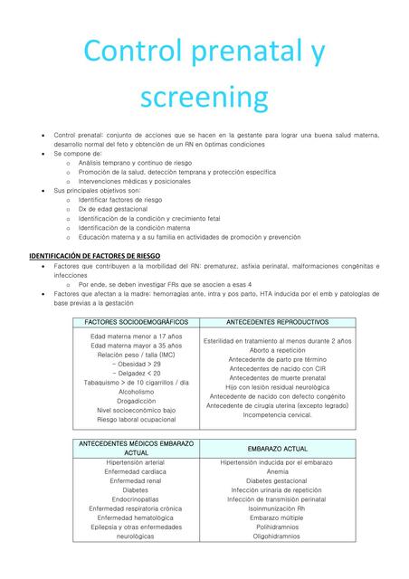 Control Prenatal y Screening | Medicina La Mía | uDocz