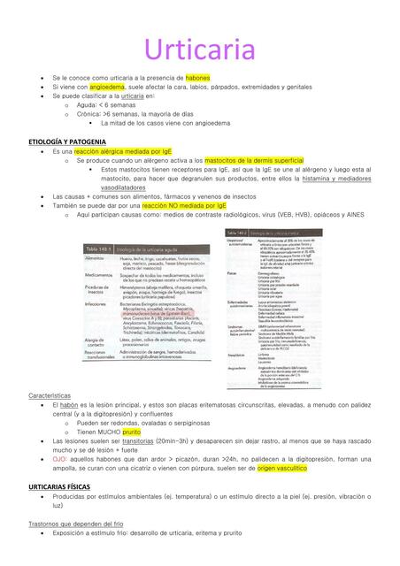 Urticaria en Pediatría | Medicina La Mía | uDocz