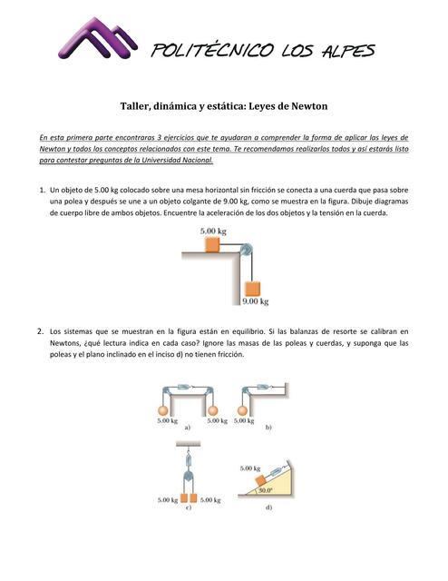 Taller, dinámica y estática: Leyes de Newton | Nilia Yanduc | uDocz