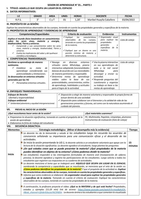 Sesión de Aprendizaje | Maribel Huaylla Caballero | uDocz