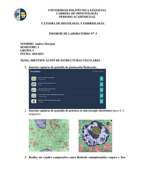 Identificación de Estructuras Celulares | josue morejon | uDocz