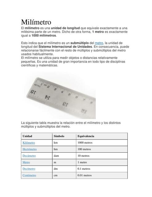 Milímetro | Matemáticas y ciencia | uDocz