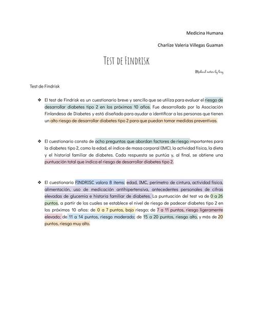 Test de Findrisk | Medical noteeeees | uDocz