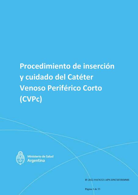 Procedimiento de Inserción y Cuidado del Catéter Venoso Periférico Corto | Sabrina Gijena | uDocz
