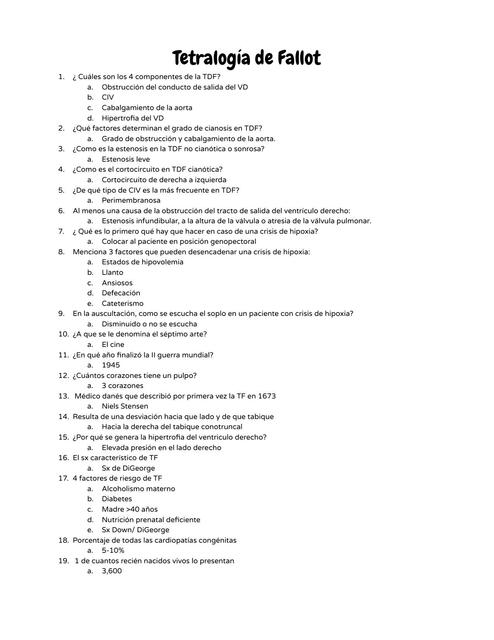 Banco de preguntas Tetralogía de Fallot | Guillermo Monroy | uDocz