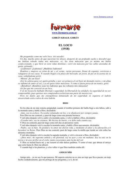 El Loco - Gibrán Khalil Gibrán | Alianza literaria | uDocz