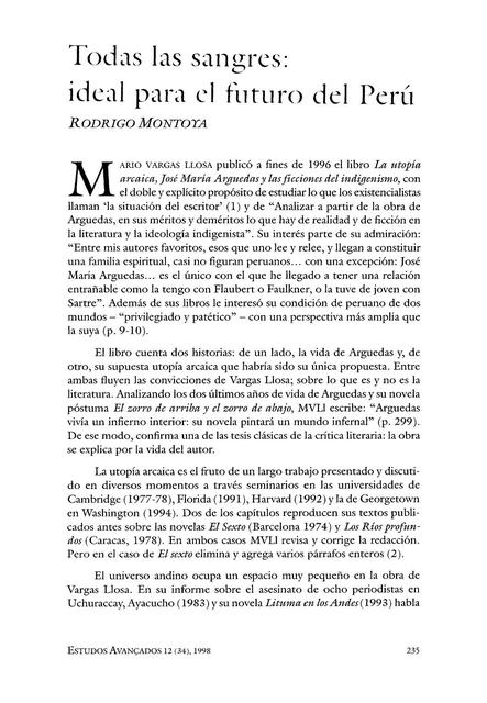 Todas las sangres - Rodrigo Montoya | Alianza literaria | uDocz