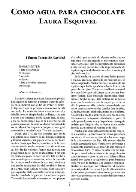 Como agua para chocolate - Laura Esquivel | Alianza literaria | uDocz