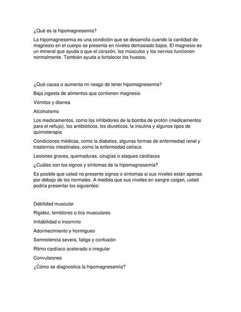 Qué es la hipomagnesemia | Dams | uDocz