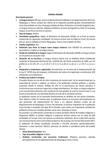 Idioma Aimara | Lía Azañero | uDocz