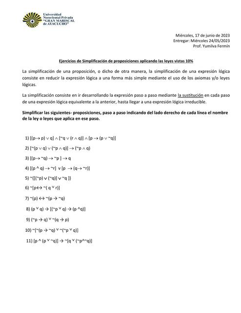 Ejercicios de Simplificación de proposiciones | Henry | uDocz