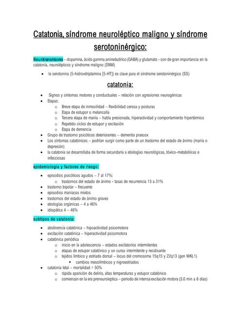 Catatonia sín. neuroléptico maligno y sín. serotoninergico | Aleja ...