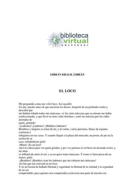 El Loco - Gibrán Khalil Gibrán | Alianza literaria | uDocz