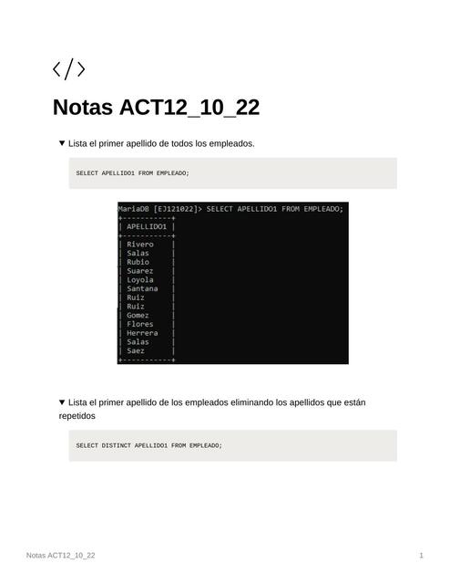 Comandos para visualización en una base de datos | Sebastián Molina | uDocz
