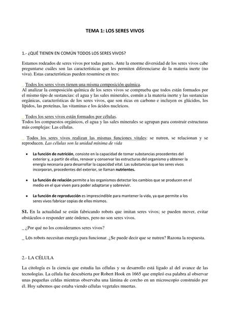 Tema 1. Los seres vivos | Biología General | uDocz