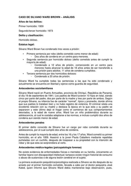 Análisis de caso Silvano Ward Brown Psicopatía | Arianna | uDocz