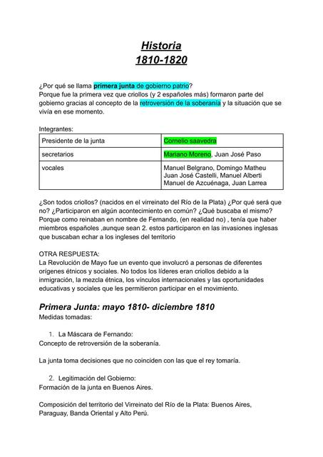 Historia Argentina 1810-1820 | felipe aiello | uDocz