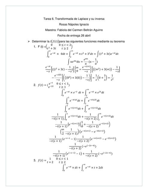 Transformada de Laplace y su Inversa | IGNACIO ROSAS NAPOLES | uDocz