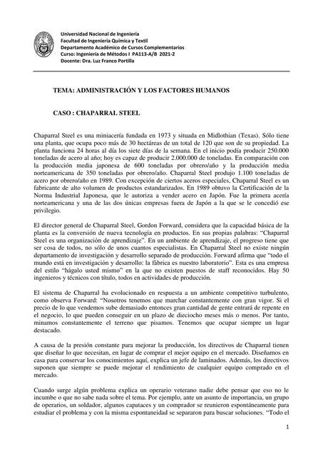 T1 La Organización que Aprende Chaparral Steel | Study Ingenieros | uDocz