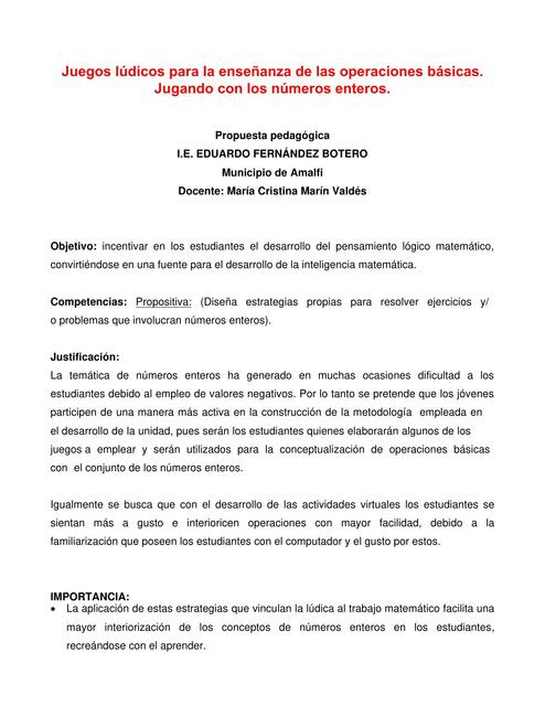 Juegos lúdicos para la enseñanza de las operaciones básicas. Jugando ...