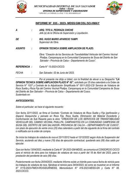 Informe Técnico de Obra | Frank Yorquino | uDocz