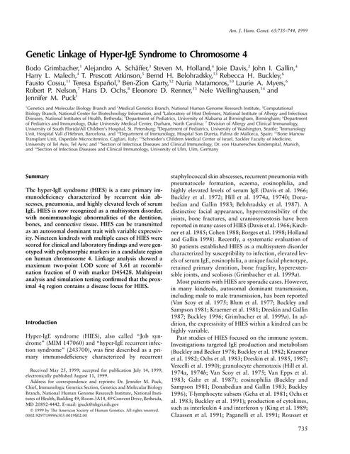 Genetic Linkage of Hyper-IgE Syndrome to Chromosome 4 | Andres Gabriel ...