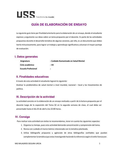 Guía de cómo realizar un ensayo | Katherine Chupillon | uDocz