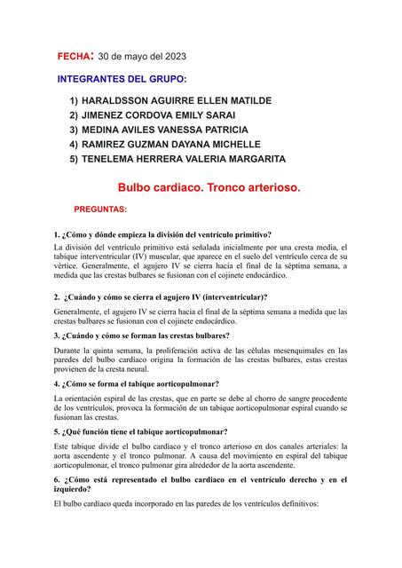 Bulbo cardiaco. Tronco arterioso | Ellen Haraldsson | uDocz