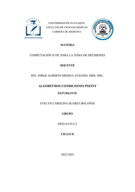 Algoritmos Condiciones PSEINT | Evelyn Suarez | uDocz