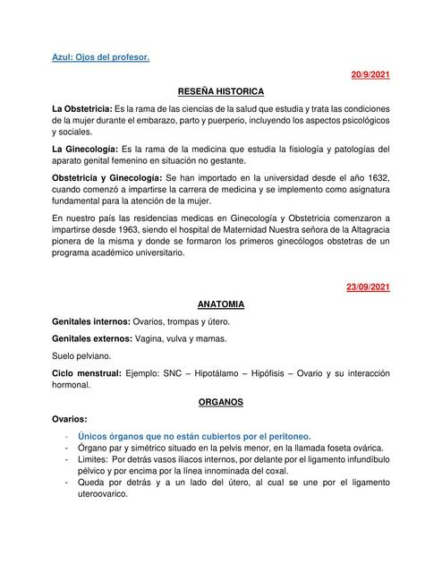 Clases de Ginecologia Teoria | Esmeralda Martínez De La Rosa | uDocz