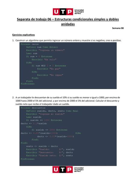 Estructuras Condicionales Simples y Dobles Anidadas | Aaron Lujan | uDocz