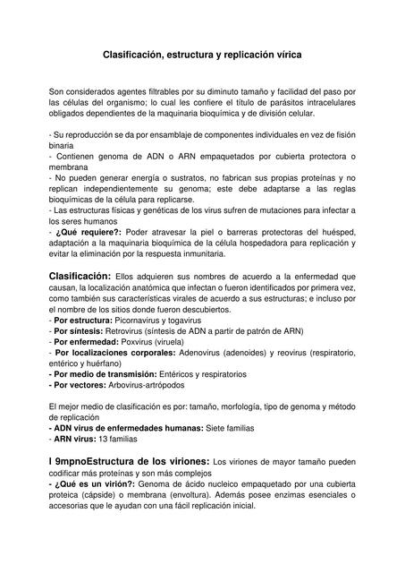 Clasificación estructura y replicación vírica | Valentina Mosquera | uDocz