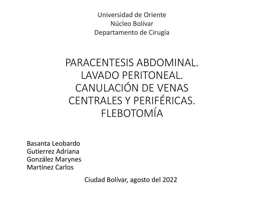 Paracentesis abdominal. Lavado peritoneal. | Victor Jose Quirpa Perez ...