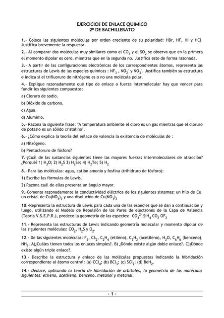 Ejercicios Enlace Químico Apuntesdeingenieria Udocz