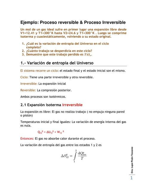 Ciclo con un proceso reversible y otro irreversible ...