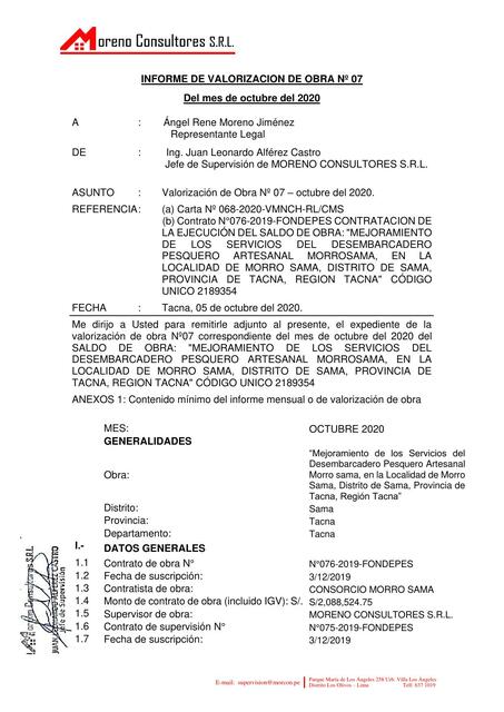Informe de Valorización de Obra | Ennio Ramos | uDocz