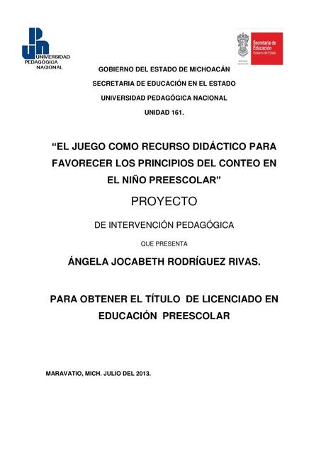 El juego como recurso didáctio para favorecer los principios del conteo ...