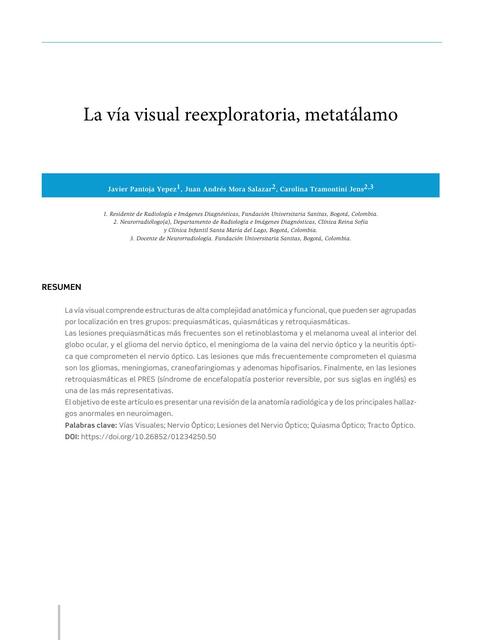 La vía visual reexploratoria, metatálamo | Biología General | uDocz
