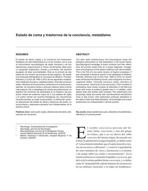 Estado de coma y trastornos de la conciencia, metatálamo | Biología ...