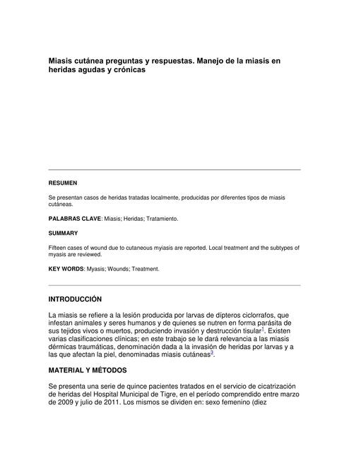 Miasis cutánea preguntas y respuestas. Manejo de la miasis en heridas ...