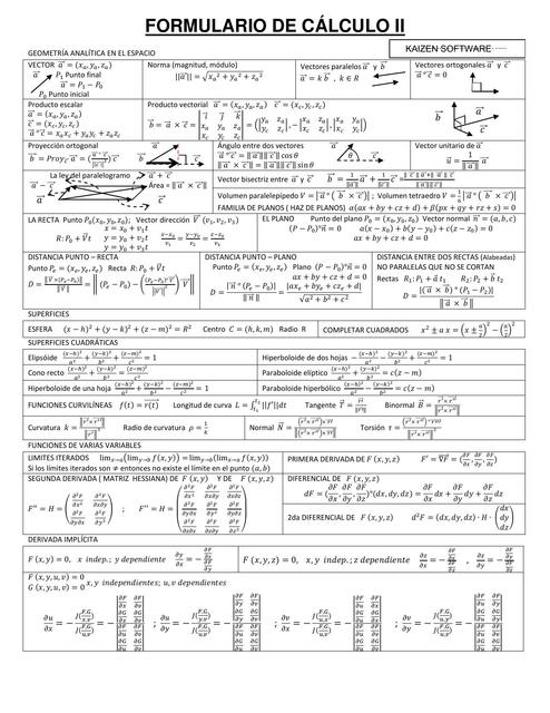 Formulario Cálculo 2 - Superficie, derivada implícita, doble integral | Jazmine Nikkinen | uDocz