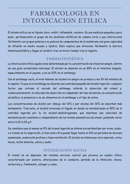 Farmacología Intoxicación Por Etanol | Maryi Alvarado | uDocz
